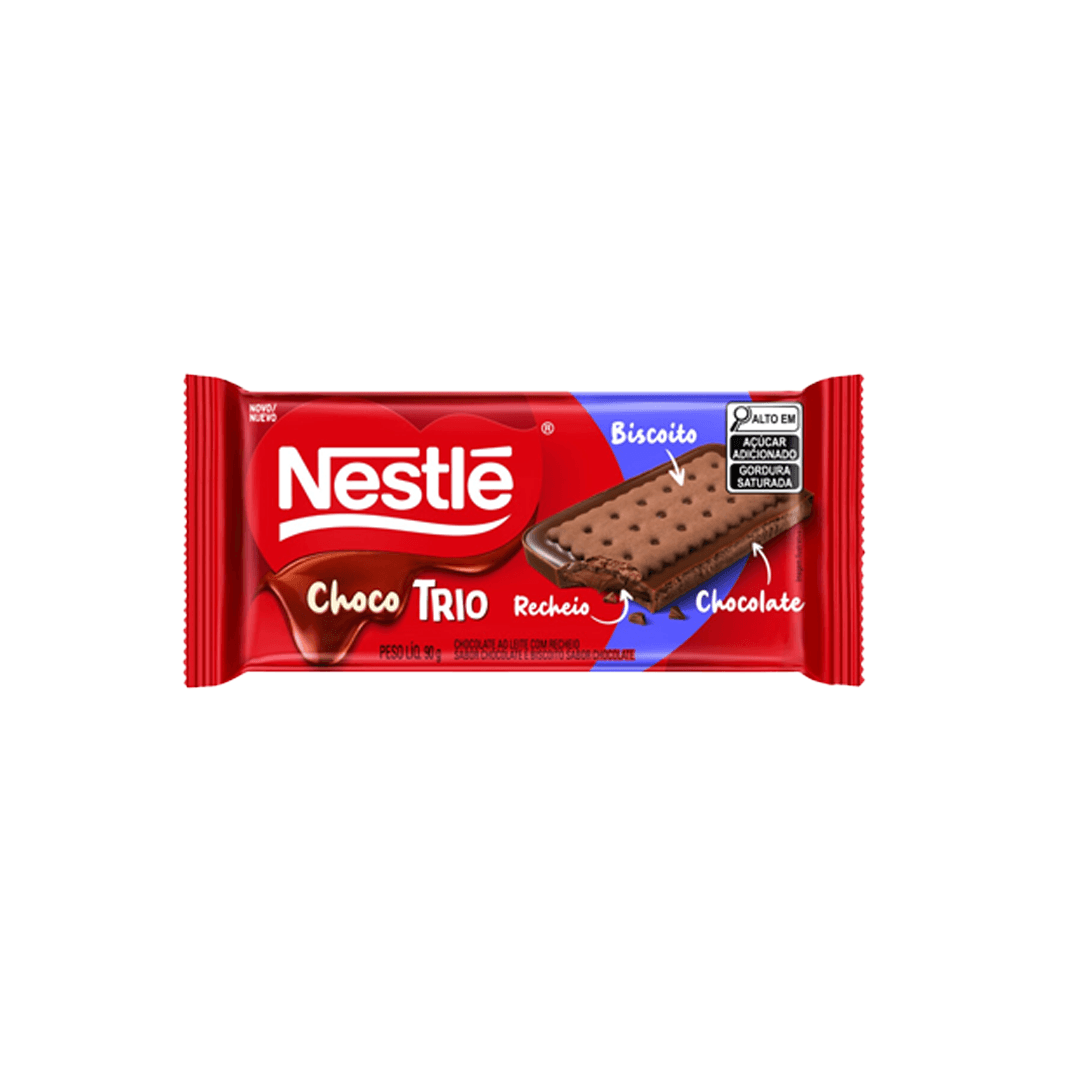 Choco Trio Nestlé Ao Leite Com Biscoito de Chocolate e Recheio 90g