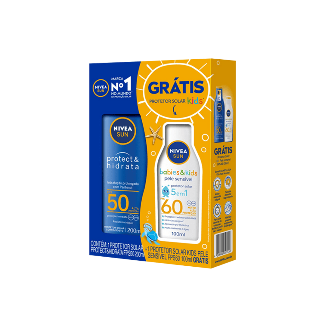 Kit Protetor Solar Protect&Hidrata Fator 50 200ml Nivea Grátis Protetor ...