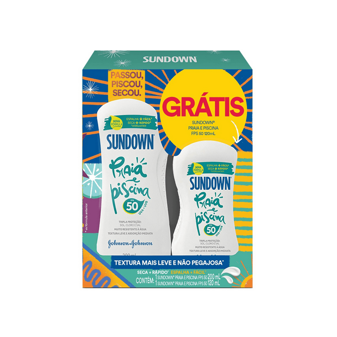 Kit Protetor Solar Praia&Piscina Fator 50 200ml Sundown Grátis 120ml